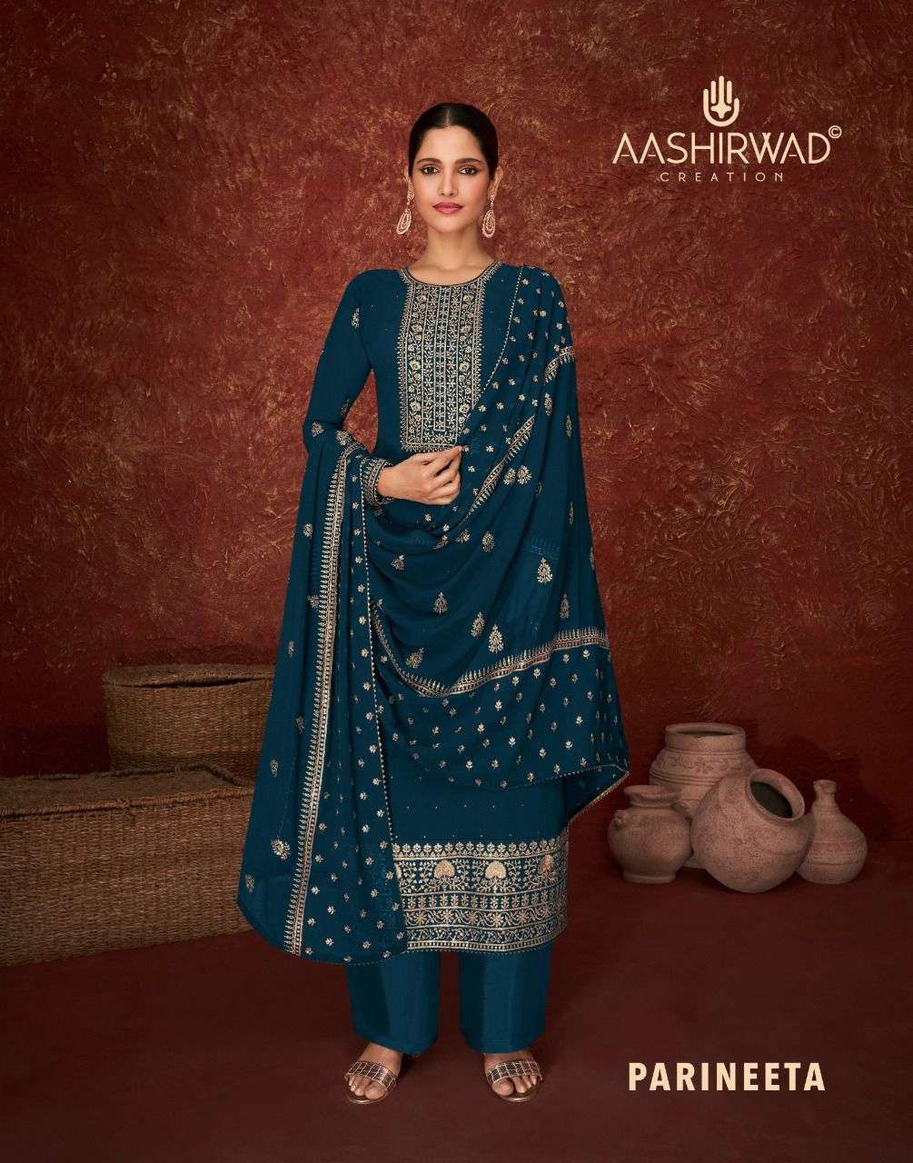 AASHIRWAD CREATION PRESENT PARINEETA REAL GEORGETTE WITH EMBROIDERY ...