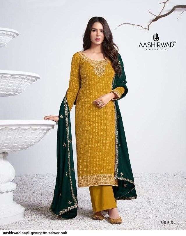 AASHIRWAD CREATION PRESENT SAYLI REAL GEORGETTE WITH EMBROIDERY WORK ...